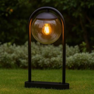 Globo Lighting Au&szlig;enstandleuchte Wegeleuchte Terrassen Lampe Au&szlig;enbereich Stehlampe Glaskugel, IP44 Retro, Metall schwarz rauchfarben, 1x E27 Fassung, HxBx&Uuml;