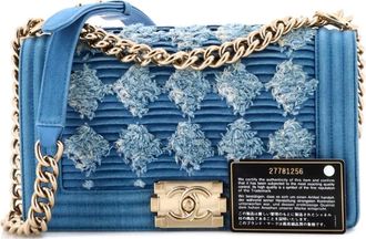 Chanel Boy Flap Bag Pleated Fringe Denim Old Medium shoulder bag - Bleu