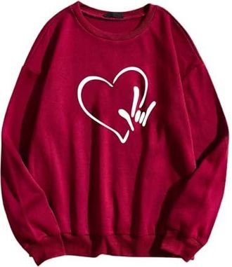 Generic Sweat &agrave; capuche &agrave; manches longues et col rond imprim&eacute; pour la Saint-Valentin 2026, Rouge, XXL