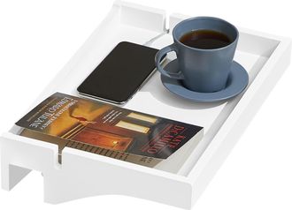 SoBuy Klemmregal fürs Bett mit Kabelführung - Bambus-Nachttisch für Bücher, Smartphones & Brillen, 36x25x9cm Weiß NKD01-W