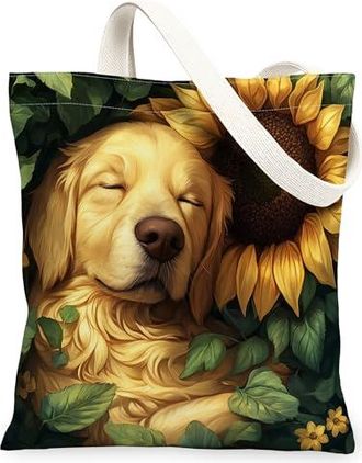 Generic Sac fourre-tout en toile motif chien Golden Retriever pour faire du shopping, 33 x 38,1 cm, sac d&eacute;picerie r&eacute;utilisable pour femme, peinture esth&eacute;tique