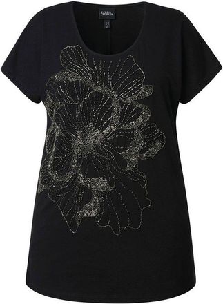 Ulla Popken T-Shirt T-Shirt Glitzersteinchen-Bl&uuml;te Rundhals Halbarm