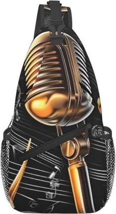 Generic Avec microphone et symboles musicaux, sac &agrave; bandouli&egrave;re de voyage, sac &agrave; dos &agrave; bandouli&egrave;re pour homme, sac &agrave; dos de randonn&eacute;e