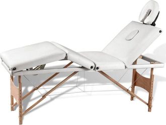 vidaXL Massageliege Klappbar 4-Zonen mit Holzgestell Cremewei&szlig; - Vidaxl