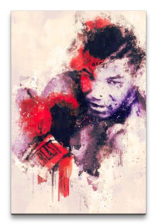 Paul Sinus Art Mike Tyson Abstrakt Kunst Boxer Boxlegende rote Farbe 60x90cm Leinwandbild