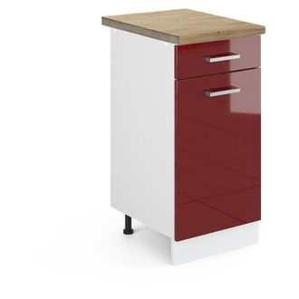 Vicco Meuble cuisine R-Line, Rouge bordeaux Haute brillance, 40 cm, pt Ch&ecirc;ne