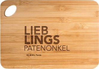 Mr. & Mrs. Panda Bambus - Schneidebrett Patenonkel - Geschenk, Lieblingsonkel, Holzbrett Küche, Holzbretter, Holz Bretter, Mitbringsel