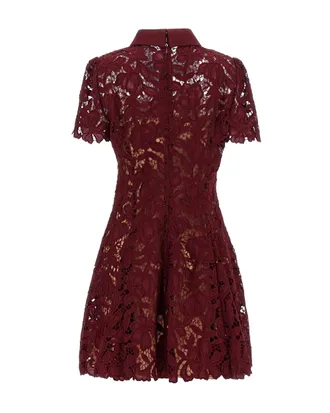 Self Portrait Womens Mini Lace Dress Burgundy Evening Suits