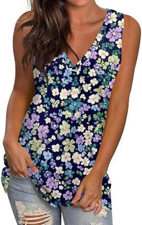 Generic Debardeur Femme Chic et &eacute;l&eacute;gant Chemisier sans Manche Col V Imprimer D&eacute;bardeur Top ete Haut Chic et Elegant Caraco Vetement Femme Tee Shirt sans Manch