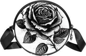 Generic Sac &agrave; bandouli&egrave;re Circle pour femme, petit sac &agrave; bandouli&egrave;re noir et blanc, sac &agrave; dos &agrave; bandouli&egrave;re avec fermeture &eacute;clair, bretelles r&eacute;glables, sac &agrave; 