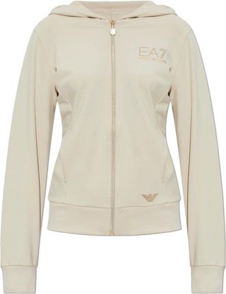 Emporio Armani Emporio Armani Ea7, Femme, Sweatshirts et sweats &agrave; capuche, Beige, Taille: 42 FR SweaT-shirt zipp&eacute; avec logo