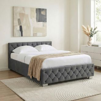 IDIMEX Polsterbett NURI 160x200 cm mit Bettkasten, Dunkelgrau - Bett 160x200 mit hydraulischem Stauraum, inkl. Lattenrost, Modernes Design mit gestepptem Kop