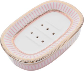 Amosfun Keramik Seifenschale Mit Ablauf Nordischer Stil Doppelschicht Seifenhalter F&uuml;r Bad Und Waschbecken 5.5 X 3.8 Zoll Elegante Streifenoptik in Rosa