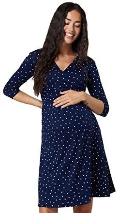Happy Mama Robe de Grossesse Manches 3/4 Baby Shower 017 (Marine &agrave; Petits Pois Blancs, 42, XL)