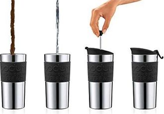 Bodum 11067-01 - Travel Press - Mug &agrave; Piston Isotherme - Double Paroi Inox - 0.35 L - Noir