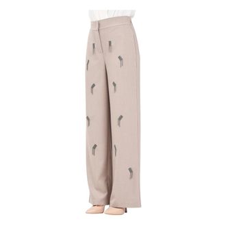 Simona Corsellini Elegante Beige Weite Beinhose - - Trousers - Damen - Beige - M