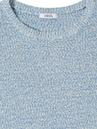 Cecil Langarmshirt blau,Casual,Baumwolle,Meliert,Rundhals,Lang,Regular Fit