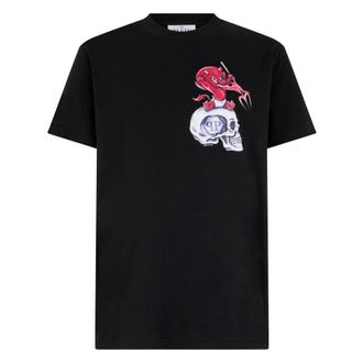 Philipp Plein Homme, Tops, Noir, Taille: L T-Shirt Col Rond Baby Devil Small