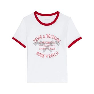 Zadig&Voltaire Femme, Tops, Blanc, Taille: 36 FR T-shirt Col Rond Imprimé Strass