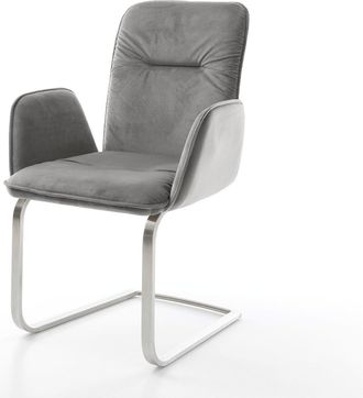 DELIFE Freischwinger Vinja-Flex Samt Grau Freischwinger flach Edelstahl, Esszimmerstühle