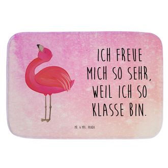 Mr. & Mrs. Panda Badteppich Flamingo Stolz - Geschenk, zufrieden, Duschmatte, rosa, Badezimmermatte, Tochter, Schwester, Badematte, Badteppiche