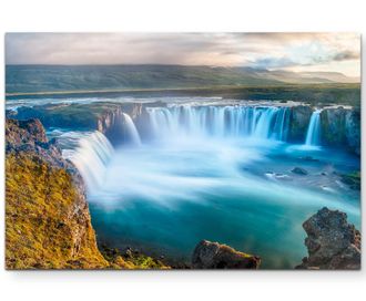Paul Sinus Art Leinwandbilder | Bilder Leinwand 120x80cm wunderschöner Wasserfall auf Island