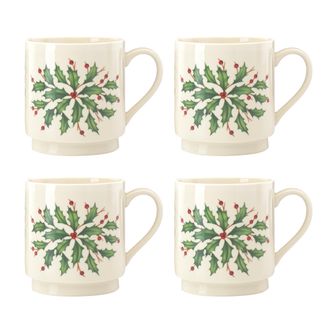 Lenox 853763 Holiday 4-teiliges stapelbares Tassen-Set, Weihnachtsgeschirr, Gastgeber