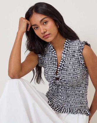 Nobody's Child Top fronc&eacute; &agrave; carreaux vichy - Noir et blanc