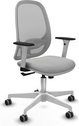 Piqueras y Crespo Hellgrauer Stuhl mit 1D-Armlehnen, h&ouml;henverstellbare Lendenwirbelst&uuml;tze. Ausgestattet mit 3 Positionen und Schneidschaum. Mit Rollen von 65 mm Parkett