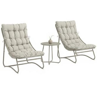 OUTSUNNY Salon bistro - Outsunny - table et 2 chaises - coussins inclus - m&eacute;tal textil&egrave;ne - 3 pi&egrave;ces - gris clair