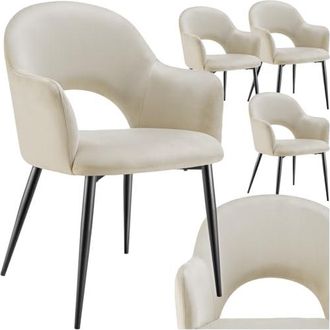 TecTake Lot de 4 Chaises de Salle &agrave; Manger rembourr&eacute;es Modernes Velours Fauteuil Salon Chaise Scandinave Pieds en Acier laqu&eacute; &Eacute;l&eacute;gant avec Accoudoirs Chaise p