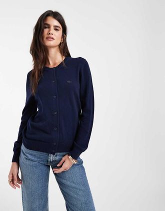 Lacoste gilet en coton boutonn&eacute; bleu marine
