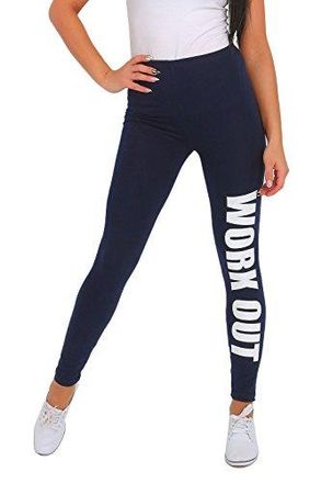 FUTURO FASHION Legging Long de Sport - Running/Gym/Fitness - Coton - à imprimé - Taille 48/50 - Bleu Marine