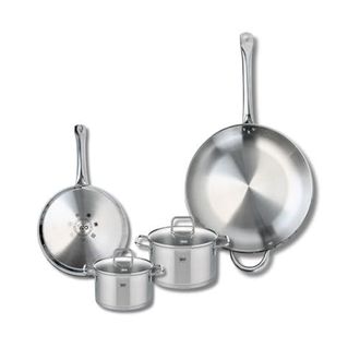 Fackelmann ELO 9505550 Batterie de cuisine 4 pièces, Ensemble de 2 Poêles de cuisson 24 et 32 cm et 2 faitouts 14 et 16 cm Elo Profi Citrin, inox, induction, Gri