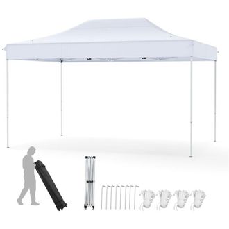 Costway Costway - Tonnelle Pliante, 300 x 445 cm, Montage Facile, Gazebo Commercial avec Trous de Drainage, Sac &agrave; Roulettes, 4 Cordes, 8 Piquets, Blanc