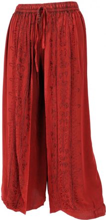 Guru Shop Palazzohose, Langer Boho Hosenrock, Orienthose, Bestickte Sommerhose - Rot, Damen, Synthetisch