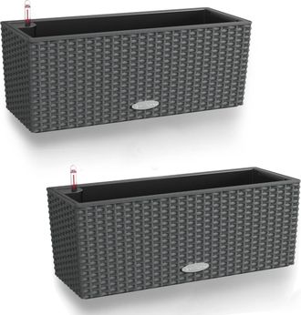 Lechuza 2er Set BALCONERA Cottage 50 Selbstbew&auml;ssernder Pflanzk&uuml;bel Kunststoff Innen und Au&szlig;en Blume Rattan Optik Pflanzk&uuml;bel und Fensterkasten mit Drainagelo