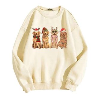 Generic Pull Femme De Noel Chic Sweat Femme Manches Longues Col Rond sans Capuche Confortable Design DéContracté Ample Et Tendance pour Un Style Quotidien
