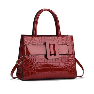 Nicole & Doris Frauen Tasche Elegante Handtasche Damen Designer Schultertasche PU Leder Tote Handtasche Umh&auml;ngetasche Kroko Henkeltasche mit Vielen F&auml;chern Rot