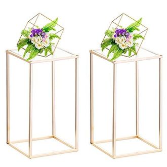 Nuptio Vases Dor&eacute;s pour Centres Table Mariage avec Panneau en Acrylique - 2 Pi&egrave;ces 40cm Haut Porte-fleurs Vases M&eacute;tal Colonne Centre de Table Supports Pr&eacute;sen