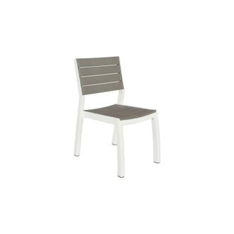 Keter Chaise Harmony en resine antichoc et lattes effet bois blanc/gris tourterelle 54x58x86 cm pour jardin exterieur