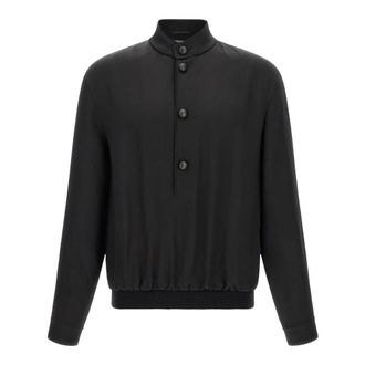 Ermenegildo Zegna Seiden-Sweatshirt mit Stehkragen und Knopfleiste - - Shirts - Herren - Schwarzk - L