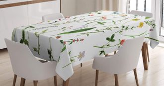 Abakuhaus Bunt Tischdecke, Blumen Weeds, Personalisierter Druck mit Klaren Farben Waschbar Wasserfest kein Verblassen, 140 x 170 cm, Weiß Grün