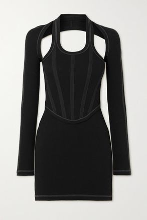 Dion Lee Minikleid Aus Geripptem Jersey Aus Stretch-baumwolle Mit Canvasbes&auml;tzen - Schwarz