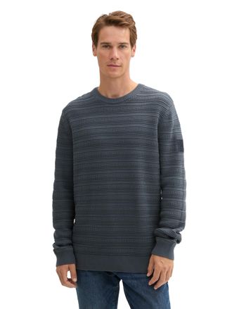 Tom Tailor Herren Crewneck Strickpullover aus Baumwolle, 27604 - Stormy Blue, L