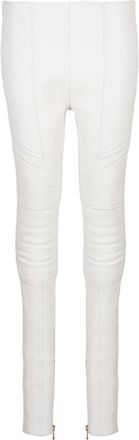 Balmain Schmal geschnittene Lederhose - - Trousers - Damen - Wei&szlig; - XS