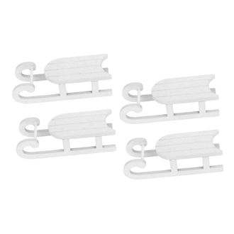 Cabilock 4 St&uuml;ck Holz Schlitten Dekorationsset Wei&szlig; Weihnachtsdeko f&uuml;r Schreibtisch und Zuhause Tischornament mit Naturbelassener Holzoberfl&auml;che Vielseitige Fe