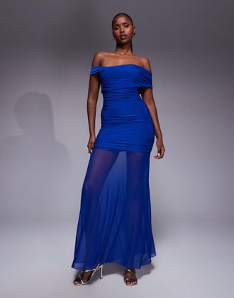 KAIIA Exclusivité - Kaiia - Robe moulante longue et asymétrique en tissu double épaisseur avec ourlet transparent - Cobalt-Bleu