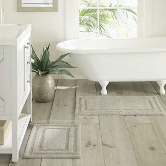 Tommy Bahama Badezimmerteppiche, Baumwoll-Badematte, sehr saugfähig, Küsteninspiriertes Design (Isla Grey, 2 Stück)