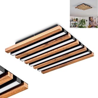 HOFSTEIN LED Deckenleuchte Tandragee, Deckenpanel aus Metall/MDF/Kunststoff in Schwarz/Holzoptik/Wei&szlig;, 15 Watt, 3000 Kelvin, Deckenlampe f&uuml;r Schlafzimmer, Essz